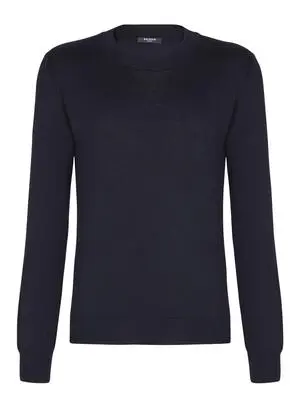 Balmain Silk-Cotton Monogram Sweater Navy