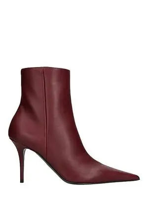 Amina Muaddi Barbara 90 Leather Heeled Ankle Boots Wine