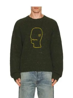 BRAIN DEAD Logohead Alpaca Crewneck Sweater - Forest Green