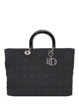 FWRD RENEW Dior Cannage Denim Lady Dior Tote Bag - Black