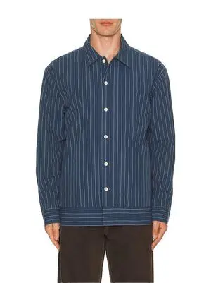 Nn07 Reed Stripe Overshirt Shacket In Blue - Blue Stripe
