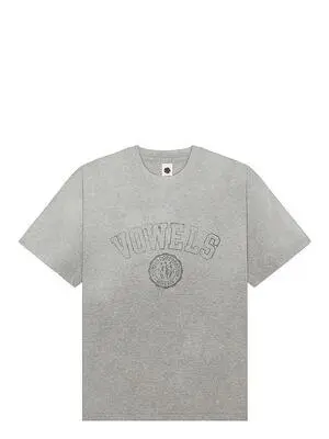 VOWELS Faded Collegiate Tee In Grey - Grey Heather