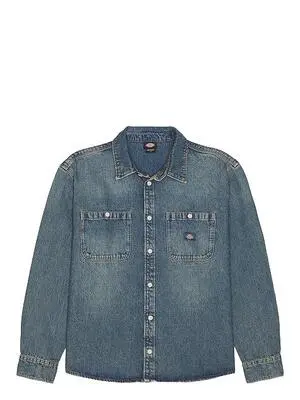 Dickies Mechanic Long Sleeve Denim Shirt In Blue - Khaki Tinted Blue