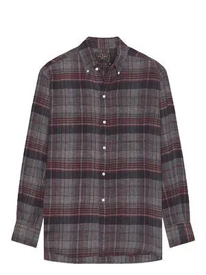 BEAMS Open Collar Brushed Satin Plaid Shirt - Red