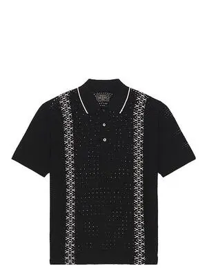 BEAMS Knit Polo Mesh Stripe - Black