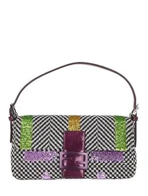 FWRD RENEW Fendi Embroidered Tweed Baguette Shoulder Bag - Multi
