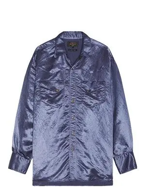 BEAMS Western Shirt Broken Nylon Satin In Blue - Navy