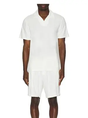 Frescobol Carioca Faustino Terry Cotton Blend Short Sleeve Polo In White - Ivory