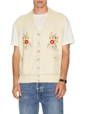 FOUND Floral Embroidered Knit Vest - Cream