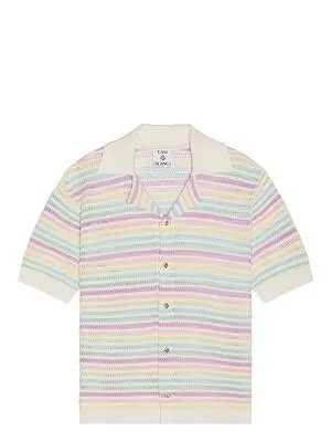 Casablanca Crochet Polo In White - Multi
