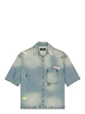 NAHMIAS Denim Bandaid Short Sleeve Shirt In Blue - Light Wash