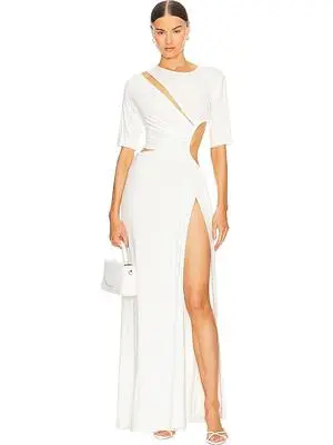 SID NEIGUM Gathered Slit Maxi Dress - White