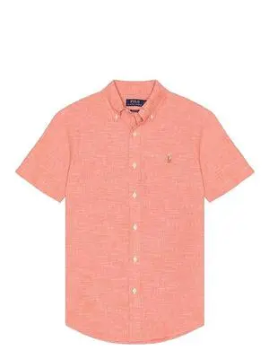 Polo Ralph Lauren Short Sleeve Chambray Sport Shirt In Red - Nautical Red & White
