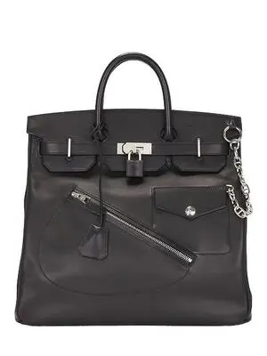 FWRD RENEW Hermes Limited Edition Evergrain Haut A Courroies Rock Birkin 40 Handbag - Noir