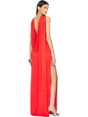 SID NEIGUM Floor Length Cowl Back Dress - Red