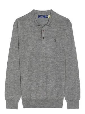 Polo Ralph Lauren Merino Wool Button Placket Polo Sweater In Grey - Fawn Grey Heather