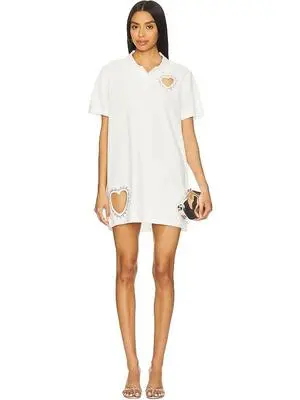AREA Crystal Heart Cutout Polo Dress - White