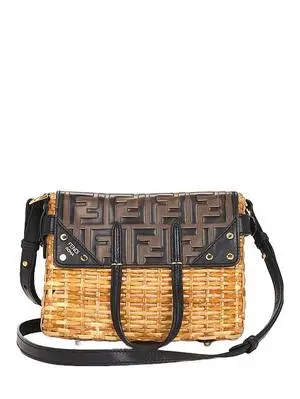 FWRD RENEW Fendi Wicker Ff Mini Flip Shoulder Bag - Brown