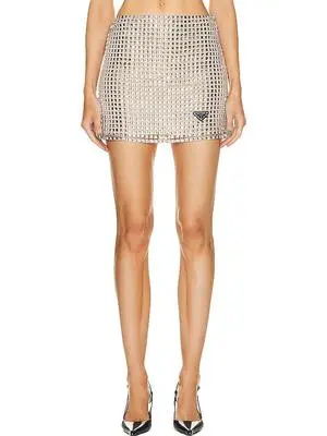 FWRD RENEW Rhinestone Embroidered Mesh Mini Skirt - Silver
