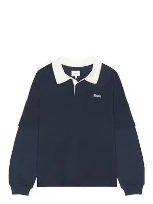 Rhude Layered Pique Polo In Blue - Dark Navy & White