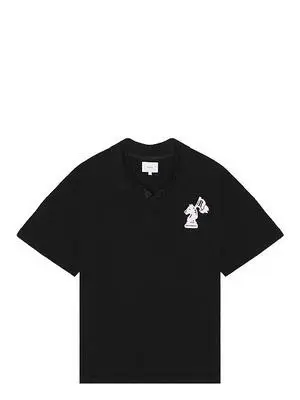 Rhude Pique Boxy Polo Shirt In Black - Black & White