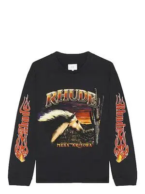 Rhude Mesa Stallion Long Sleeve Tee In Black - Vintage Black  Red  & Yellow