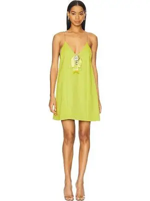 AREA Crystal Embellished Bow Mini Dress - Chartreuse