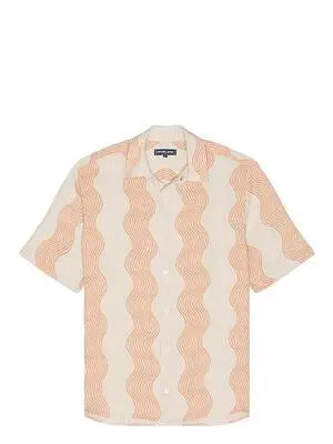 Frescobol Carioca Frescobol Carioca Castro Duo Cabana Stripe Short Sleeve Shirt In Cream. Ecru & Coral Rose