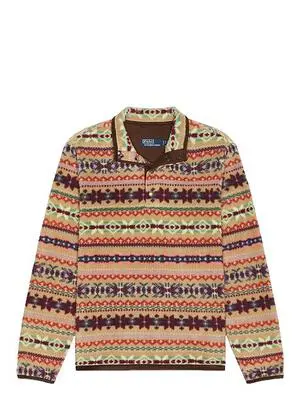Polo Ralph Lauren Long Sleeve Printed Fleece Snap Mockneck Pullover - Camel
