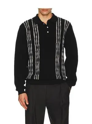 BEAMS Knit Polo Born Stripe 14g - Black