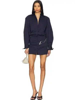 Attico Long Sleeve Shirt Mini Dress - Navy Blue