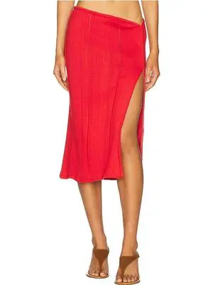 JADE CROPPER Side Slit Midi Skirt - Red