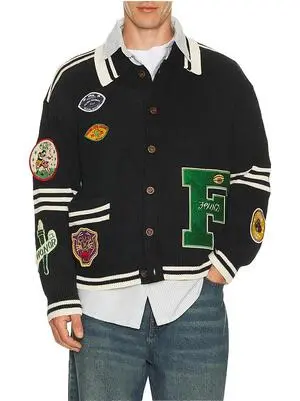 FOUND Varsity Patch Collared Cardigan - Vintage Black