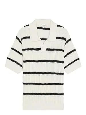 FRAME Striped Polo Sweater In Cream - Black Stripe
