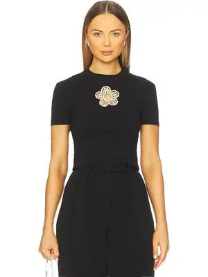 AREA Crystal Flower Cropped T-shirt - Black