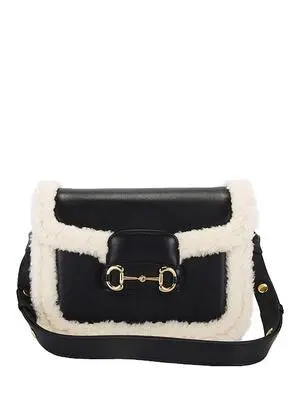 FWRD RENEW Gucci Shearling Horsebit 1955 Shoulder Bag - Black