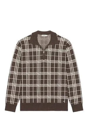 Simkhai Klaus Zip Polo Sweater - Chocolate Plaid