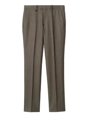 Burberry Sharkskin Wool Tailored Trousers - Soil Brown/calico Beige