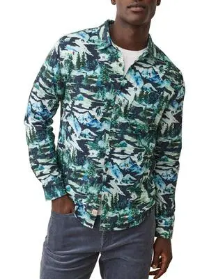 Marine Layer Fresh Tracks Winter Scene Cotton Button-up Shirt - Navy Ski Print