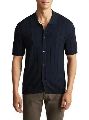 MAVI Edition Slim Fit Short Sleeve Knit Button-up Shirt - Total Eclipse