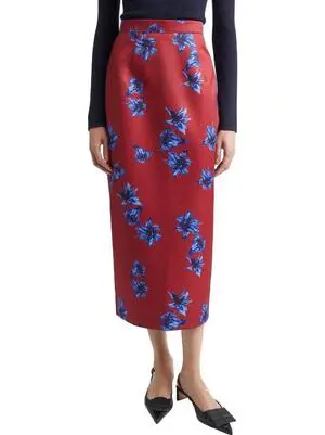 EMILIA WICKSTEAD Lorelei Festive Lilies Faille Midi Skirt - Festive Lillies Red Blue