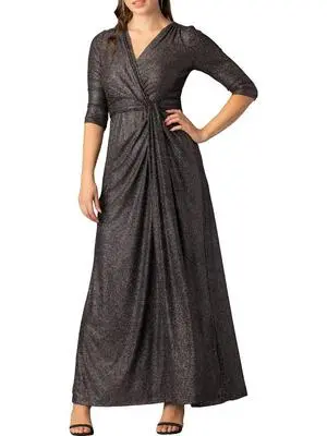 KIYONNA Cinched Waist Evening Gown - Silver Starlight