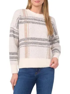 Halogen Plaid Jacquard Crewneck Sweater - New Ivory