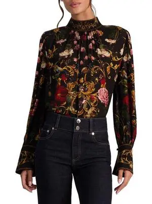 ALICE + OLIVIA Marion Mock Neck Floral Blouse