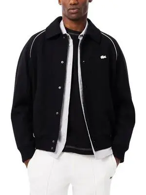 Lacoste Logo Appliqué Wool Blend Varsity Jacket - Black