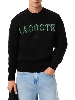 Lacoste Intarsia Logo Wool Crewneck Sweater - Black/liamone
