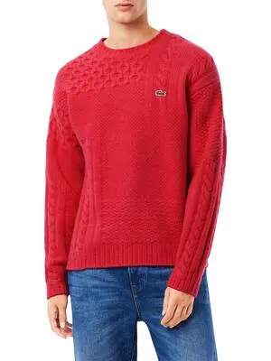 LACOSTE Mixed Texture Wool-Blend Crewneck Sweater