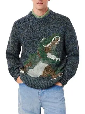 Lacoste Classic Fit Crocodile Intarsia Sweater - Bleu France Mouline