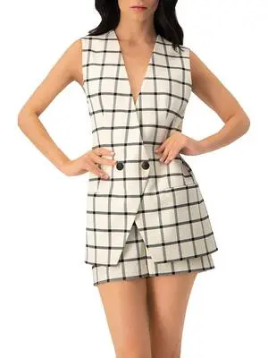 IVONNE Double Breasted Checkered Vest - Natural