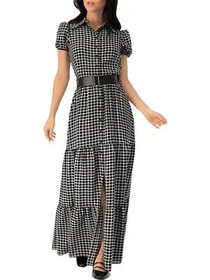 IVONNE Check Maxi Shirt Dress With Belt - Black